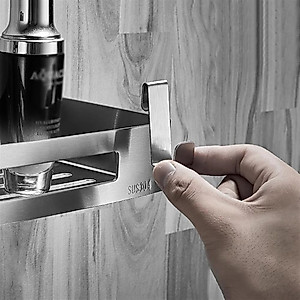 Bathroom Shelves Shower Caddy with 2 Movable Hooks, Adhesive Hanging Shower Shelf, No Drilling Stainless Steel Shower Shelf, Wall Mounted Bathroom Organizers and Storage Shower Caddy(Mirror Finish)