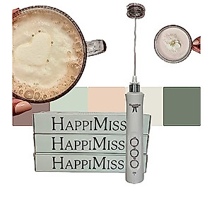 HappiMiss Milk Frother USB Rechargeable - 3 whisks: Wire for Making Perfect Fluffy Foam Lattes, Matcha, Macchiatos, Cappuccino, Butter Coffee, Hot Chocolate, Cold Foam - Snowy Day White