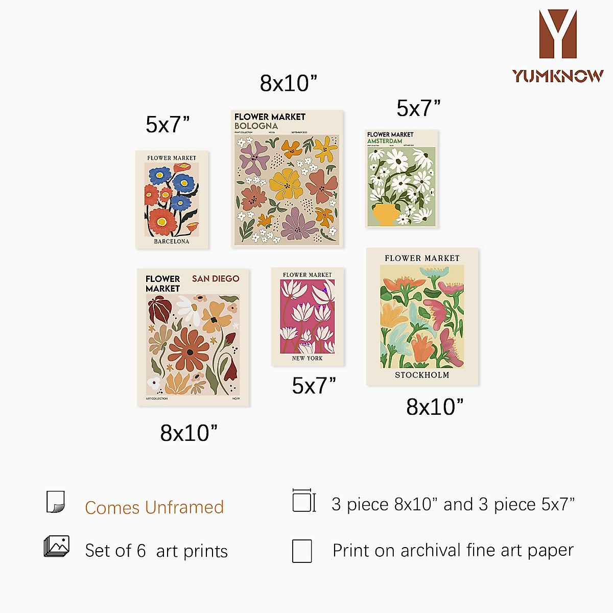 Mid Century Modern Decor - Museum Gallery Wall Poster Print - Abstract Minimalist Wall Art - Preppy Aesthetic Pictures - Flower Market Wall Art - Danish Pastel Art Print - Set of 6