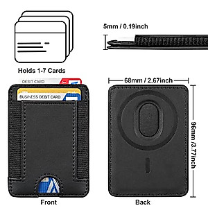Magnetic Card Holder Leather Wallet, Credit Card Holder Wallet with MagSafe for iPhone 14/14 Plus/14 Pro/14 Pro Max and 13/12 Series Magsafe Wallet, Max Fit 7 Cards, RFID Blocking, Compact Size