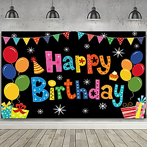 DIZHI Happy Birthday Banner Backdrop Colorful Happy Birthday Party Decorations Large Happy Birthday Yard Sign Backdrop for Baby Shower Birthday Party Indoor Outdoor Decoration Supplies 5x3ft