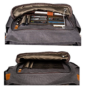 ESTARER 13-14 Inch Laptop Messenger Bag Water-Resistant Canvas Shoulder Bag for Business College, Grey