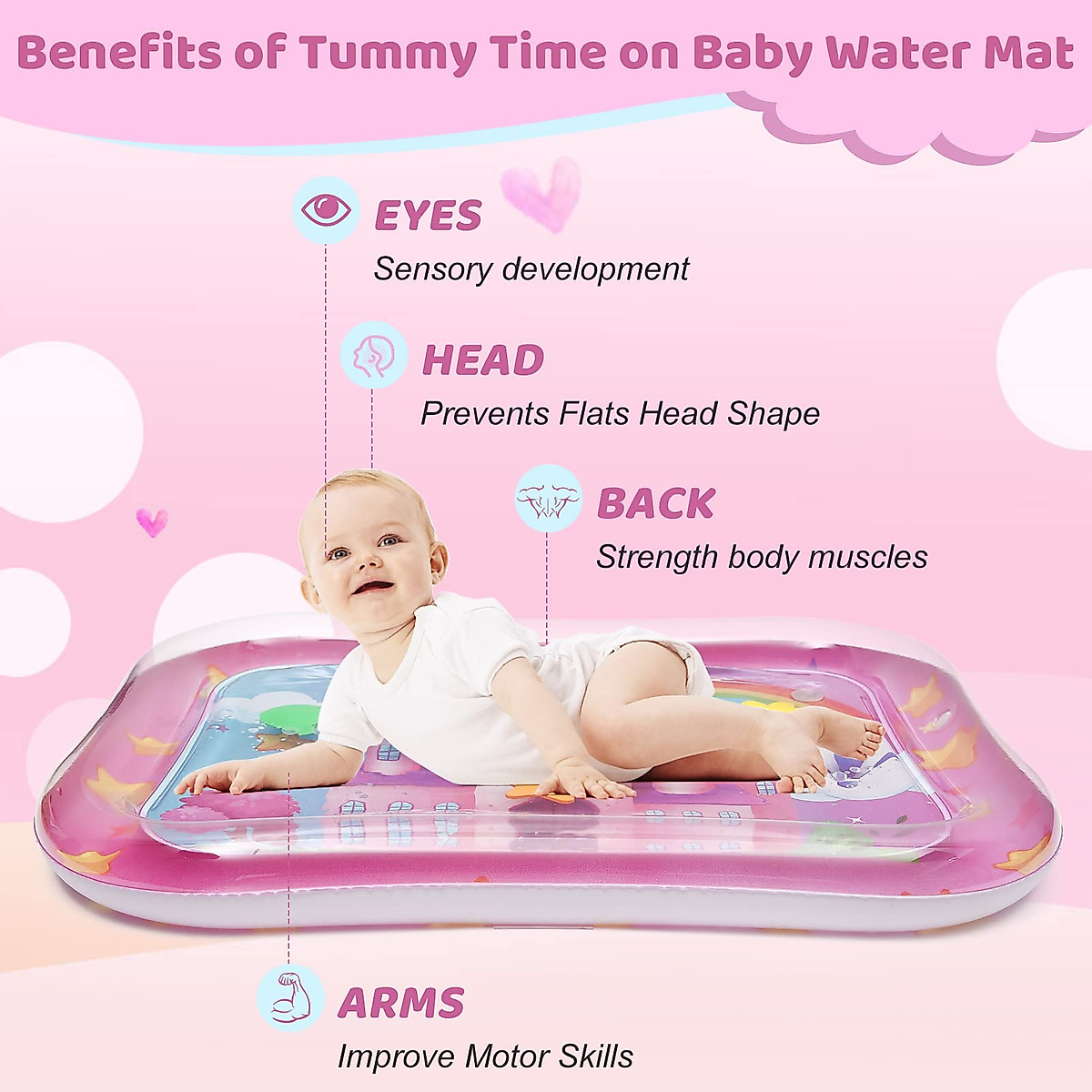 Inflatable Tummy Time Mat, Baby Girl Toys for 3 6 9 Months Infant Sensory Development, Tummy Time Toys for Baby Girl Gifts, Great Gift Idea for Newborns