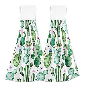 Aslsiy Cactus Hanging Kitchen Towels Tropical Plant Succulent Cacti Flowers Bathroom Hand Tie Towel Fast Drying Dish Tea Towels for Bath Tabletop Gym Home Decor Set of 2