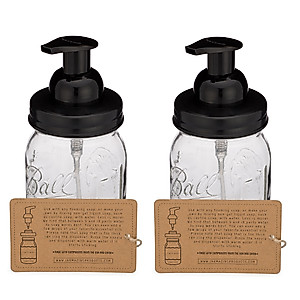 Jarmazing Products Mason Jar Foaming Soap Dispenser - Black - with 16 Ounce Ball Mason Jar - Two Pack!