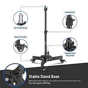 NEEWER Heavy Duty Light Stand with Casters, 2.4ft Max Height Foldable Tripod Stand for Low-Angle/Tabletop Shooting, Photography Light Stand for Softbox, Monolight and Other Photographic Equipment