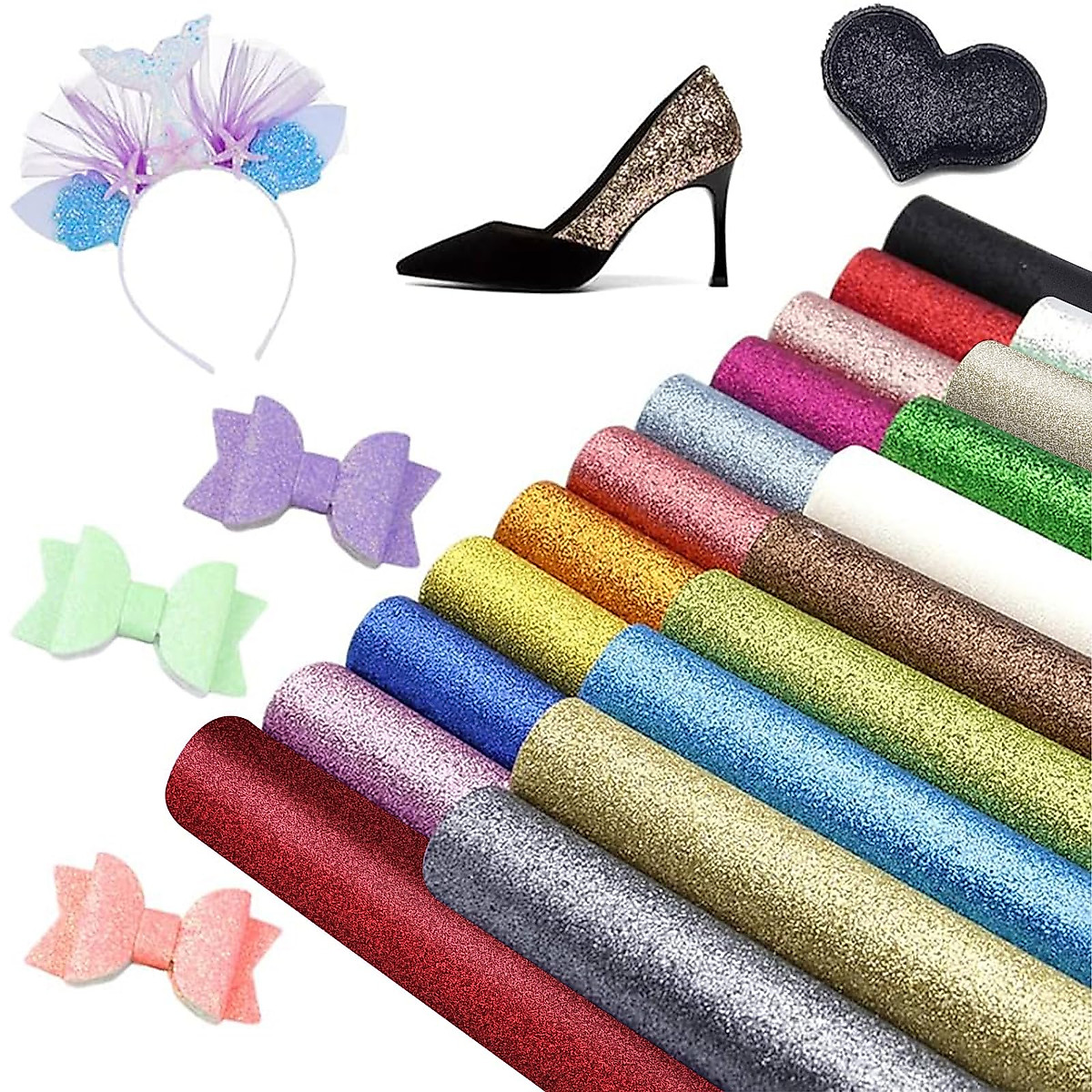 FOPINOA 20PCS Glitter Faux Leather Sheets, 8.26 x 11.8 Inch Faux Leather Fabric Sheets A4 PU Faux Leather Sheets for DIY Crafts, Jewelry Making, Sewing, Craft Making