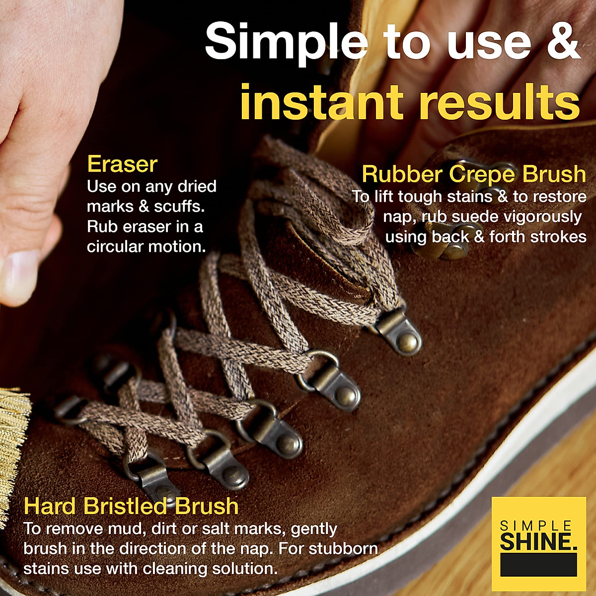 Simple Shine. Suede Shoe Cleaner - Premium Suede Brush Nubuck Cleaner Crepe Brush and Suede Eraser Set | Suede Brush for uggs | Complete Shoe Cleaning Bristle Brushes Kit for Nap Care