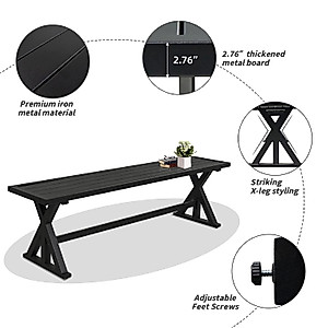 MEOOEM 61.2" Outdoor Patio Bench, Metal Slatted Long Benches, Sturdy X-Leg Seating All Weather for Garden Bistro Backyard (for 2-3 Persons)