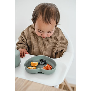 Spoondrift 100% Food Grade Silicone Suction Heart Plate | For Babies And Toddlers, BPA FREE, Diswasher Safe & Microwave Safe - Choose From 6 Colors (Sage)