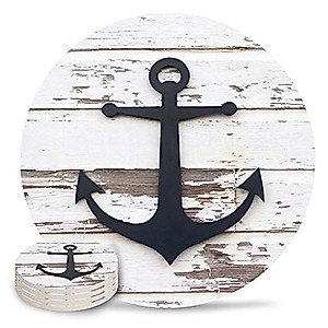 Retro Nautical Anchor Drink Coasters Absorbent Natural Ceramic Stone Bar Coasters Set of 4 - Cup Mat with Cork Backing, Housewarming Gifts for Home Kitchen Decorations Timeworn Weathered Wooden Planks