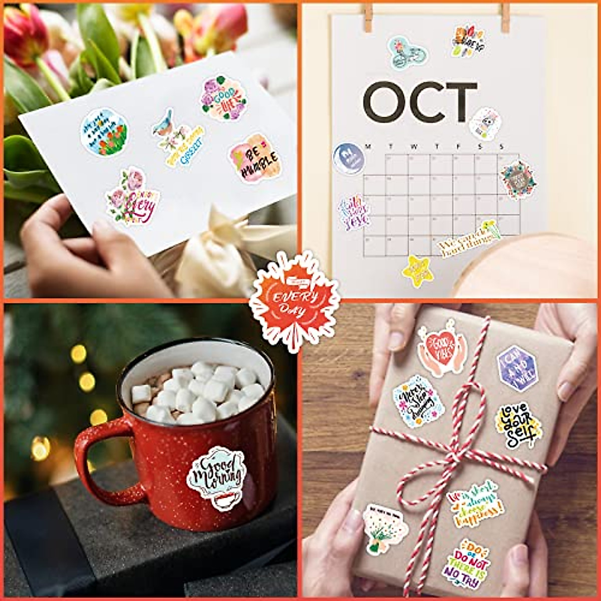 480 Pieces Inspirational Quote Daily Planner Stickers for Women Journaling Calendar Scrapbook Stickers Aesthetic 24 Sheets Motivational Waterproof Stickers for Kids Teachers Water Bottle Laptop