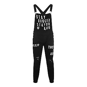 NEARTIME Jumpsuit Jeans for Mens, Mens Hole Pocket Jeans Overall Jumpsuit Streetwear Overall Suspender Pants
