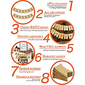 Falling in Love Banner, Thanksgiving Burlap Bunting Garland with Maple Leave Autumn Harvest Decorations for Wedding Bridal Baby Shower Engagement Anniversary Graduation Valentines Party Hanging Decor