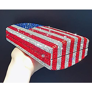 National Flag Crystal Clutch Purses Evening Bags Handbags for Women Formal Party USA American Flag Rhinestones Crossbody Bags Blue Red