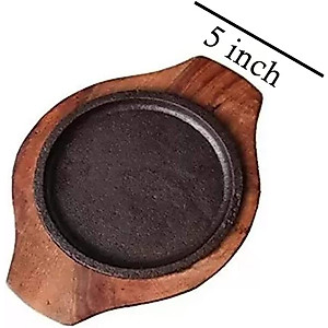 Tippan top Small Dessert Serving Plate Brownie Sizzler Tray with Wooden Base, 5 inch (4 Piece)