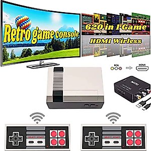 Retro Game Console with 620 Video Games,Classic Mini Game System with Wireless Controller, RCA and HDMI HD Output Plug and Play,Retro Toys Gifts Choice for Children and Adults.