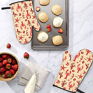 Lobster Print Oven Mitts/Gloves 1 Pair, for Home Kitchen Cooking Baking BBQ for Women/Men