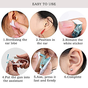 Lishae Ear Piercing Kit, 8 Pcs 4mm Disposable Self Ear Pericings Kit with Ear Studs and 1Pcs Piercing Gun Aid Pierce Kit Tool