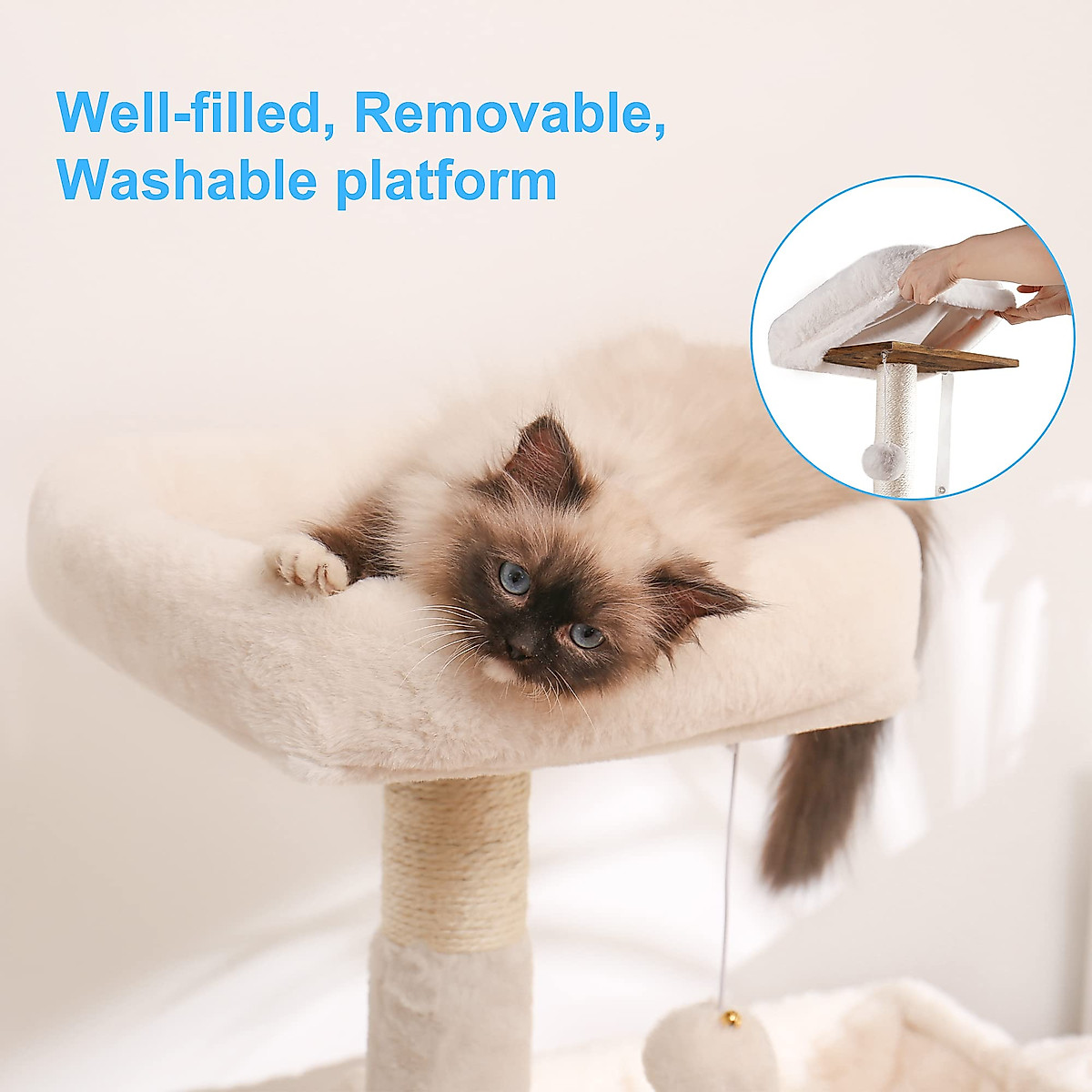 Hey-brother Cat Tree with Litter Box Enclosure, All-in-one Cat Tower for Indoor Cats with Large Hammock, Bed, Food Station, Scratching Posts, Modern Style Pet Furniture, Rustic Brown MPJ100SR