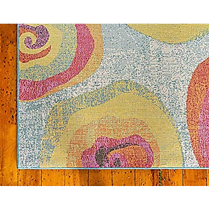 Unique Loom Lyon Collection Colorful Modern Abstract Floral Area Rug, 4 x 6 Feet, Blue/Yellow