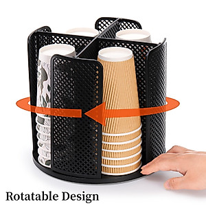 Eorbow 2 Pack Coffee Cup Dispenser, Rotatable 4 Compartment Cup and Lid Holder, Plastic Paper Cup Storage Organizer for Office Restaurant Breakroom Coffee Station Bar Buffet Kitchen Countertop
