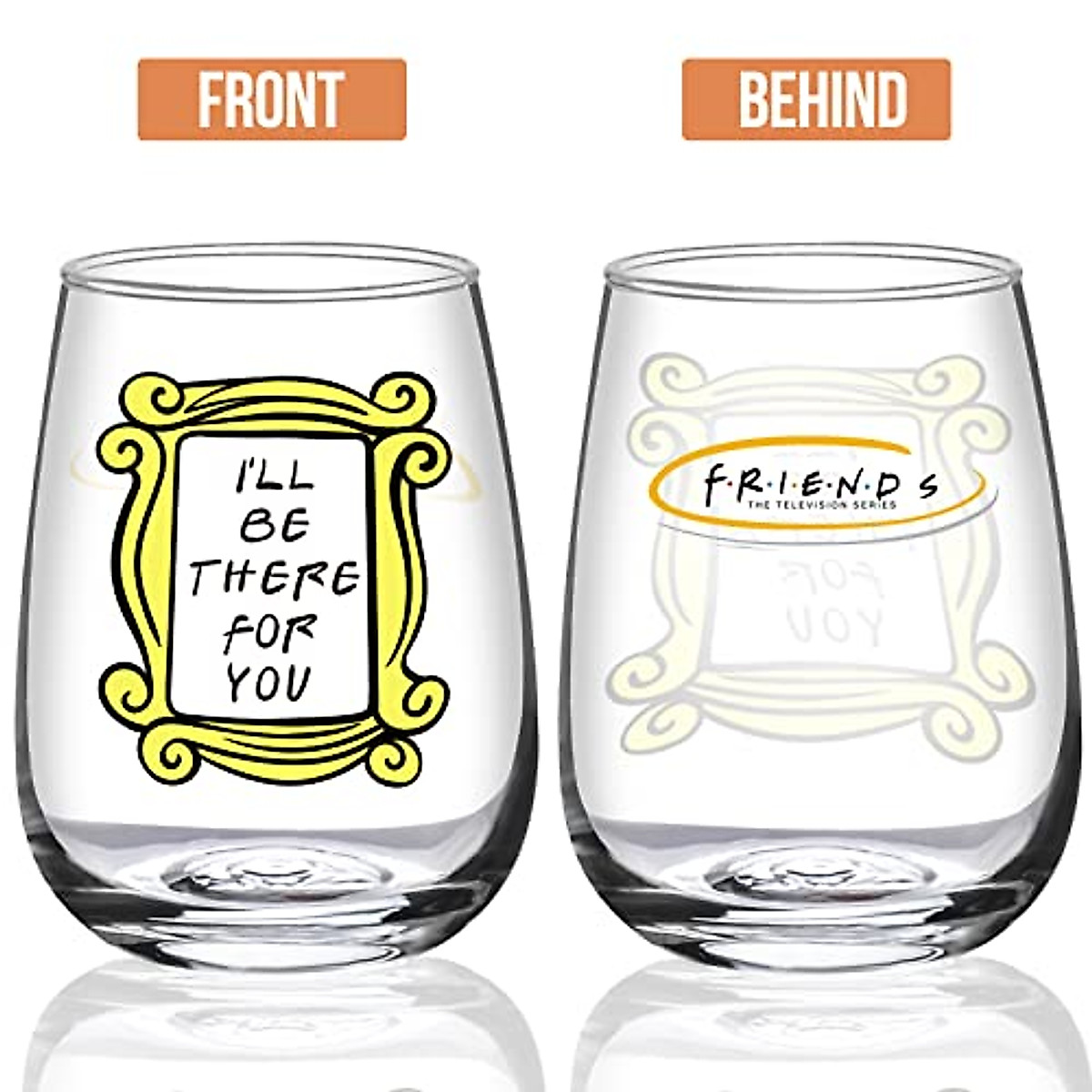 PSZEZNZ Friends tv Show Merchandise-Friends TV Show Wine Gifts for Women-Set of 4 Funny Wine Glasses 17oz-Stemless Glasses Housewarming Gift