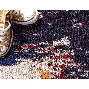 Unique Loom Estrella Collection Abstract, Rustic, Modern, Gradient, Distressed Area Rug, 6' 1" x 6' 1", Pink/Navy Blue