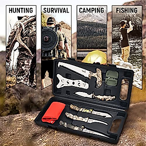LANCERGEAR Field Dressing Kit Hunting Knife Set, Portable Hunting Accessories for Men, Hunting Stuff, Hunters, for Hunting, Survival, Fishing, Camping