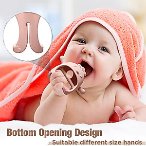 Woanger 4 Pcs Baby Teething Toys Bear Hand Teethers for Babies Silicone Chick Teething Toys for Babies Over 6 Months Anti Dropping Wrist Mitten for Sucking Needs (Blue, Green, Pink, Brown)