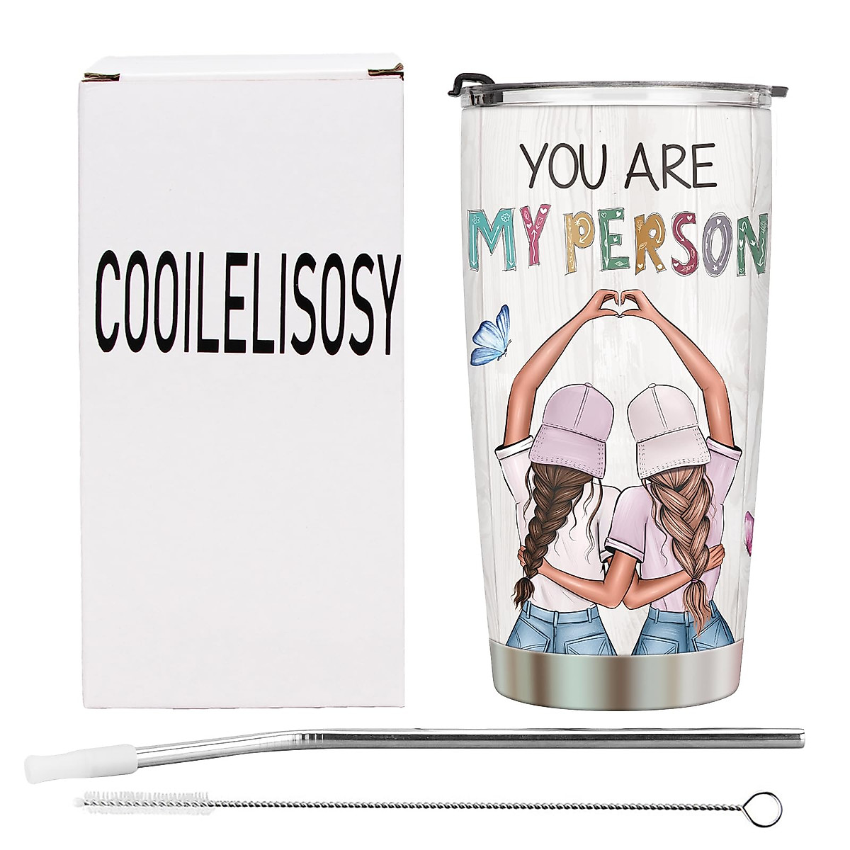 COOILELISOSY Best Friend Gift for Women Female-Sister Gifts from Sister,Sister in Law-Inspirational Friends Birthday Gifts-Stainless Steel Insulated Travel Mug-Friendship Wine Tumbler 20oz