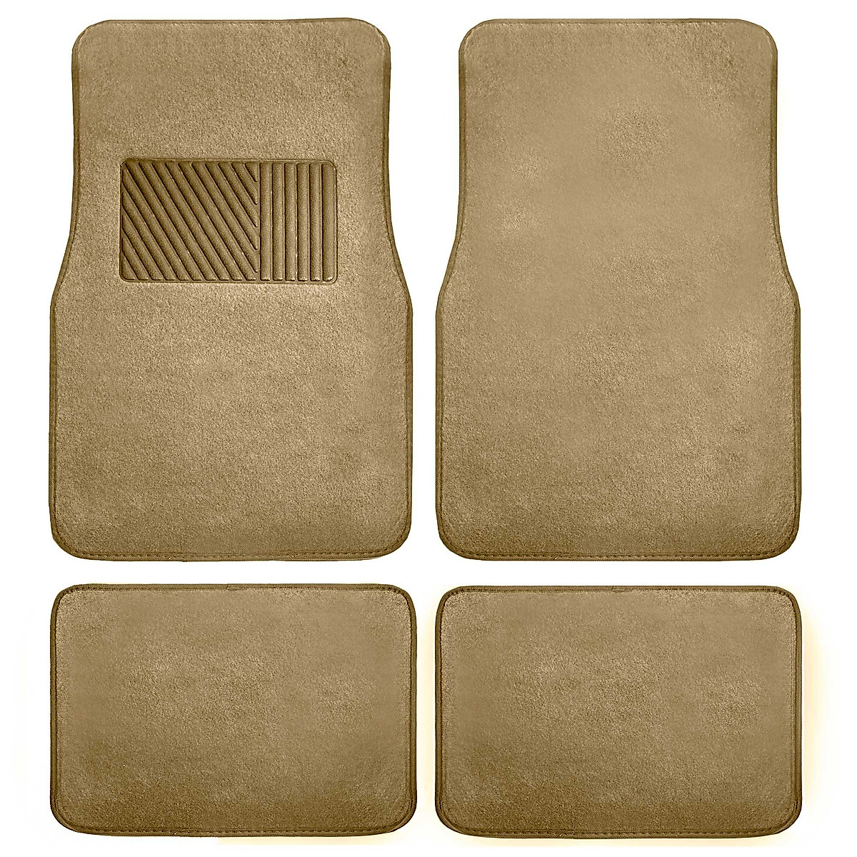 FH Group Car Floor Mat 4 Piece Set Driver's Seat with Heel Pad Deluxe Front 66 x 43 cm Rear 32 x 43 cm Beige