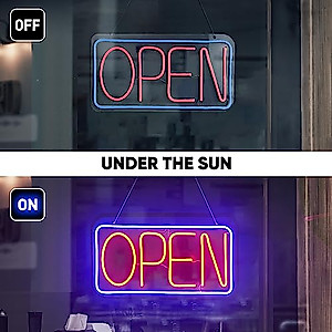 KANAYA 20 Inch Open Sign, LED Open Signs for Business Dimmable, Bright Neon Open Sign Window Storefront for Restaurant Hotel Salon Bar Cafe Office, Power Adapter Included (Red&Blue/Horizontal)