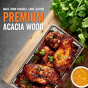 Yukon Glory™ Burger Serving Set, Perfect For Foodies, Burger Lovers and Tablescapes, Includes Premium Acacia Wood Board With Slate, Stainless Steel Fry Basket and Porcelain Condiment Cups,