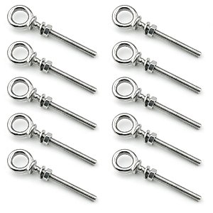 316 Stainless Steel Eye Bolt, Heavy Duty Shoulder Eyebolts Screws with Washer and Nuts (M6, 10PCS)