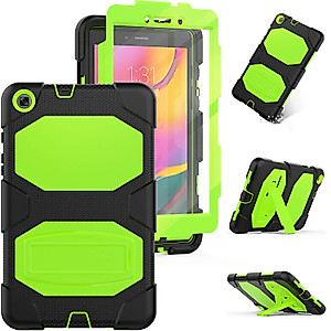 HXCASEAC SM-T290/SM-T295/SM-T297 Galaxy Tab A Case 2019 (8.0 inch) with Kickstand, Full Body Duty Case Shockproof Protective Cover, Built-in Screen Protector for Galaxy Tab A 2019 8.0,Yellow Green
