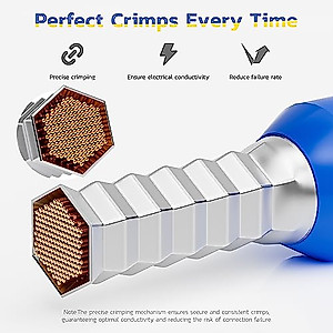 Haisstronica Ferrule Crimping Tool Kit,Self-Adjusting Hexagonal Wire Crimper Plier for AWG23-10 with 1200PCS Red Copper Wire End Terminals,Ratchet Wire Crimping Tool-Ferrule Crimper Kit