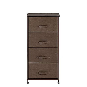 4-Tier Dresser Tower, Fabric Drawer Organizer with 4 Easy Pull Drawers with Metal Frame,Wooden Tabletop for Living Room (Brown)