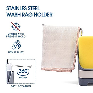 APEXCHASER Sink Caddy Set, Sink Organizer with Soap Dispenser for Kitchen, Stainless Steel Sink Storage with 360°Rotating Dishcloth Drying Rack