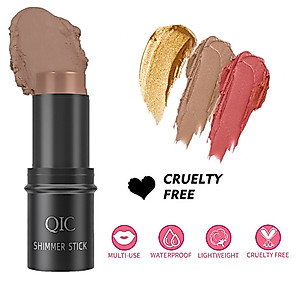 Go Ho 3PCS Cool-tone Contour Highlight Blush Stick Set,Cream Contour Stick Kit,Long-Wearing,Natural-Looking Contouring Face Foundation Makeup -Shimmer Highlighter,Blush&Bronzer Shading Contour