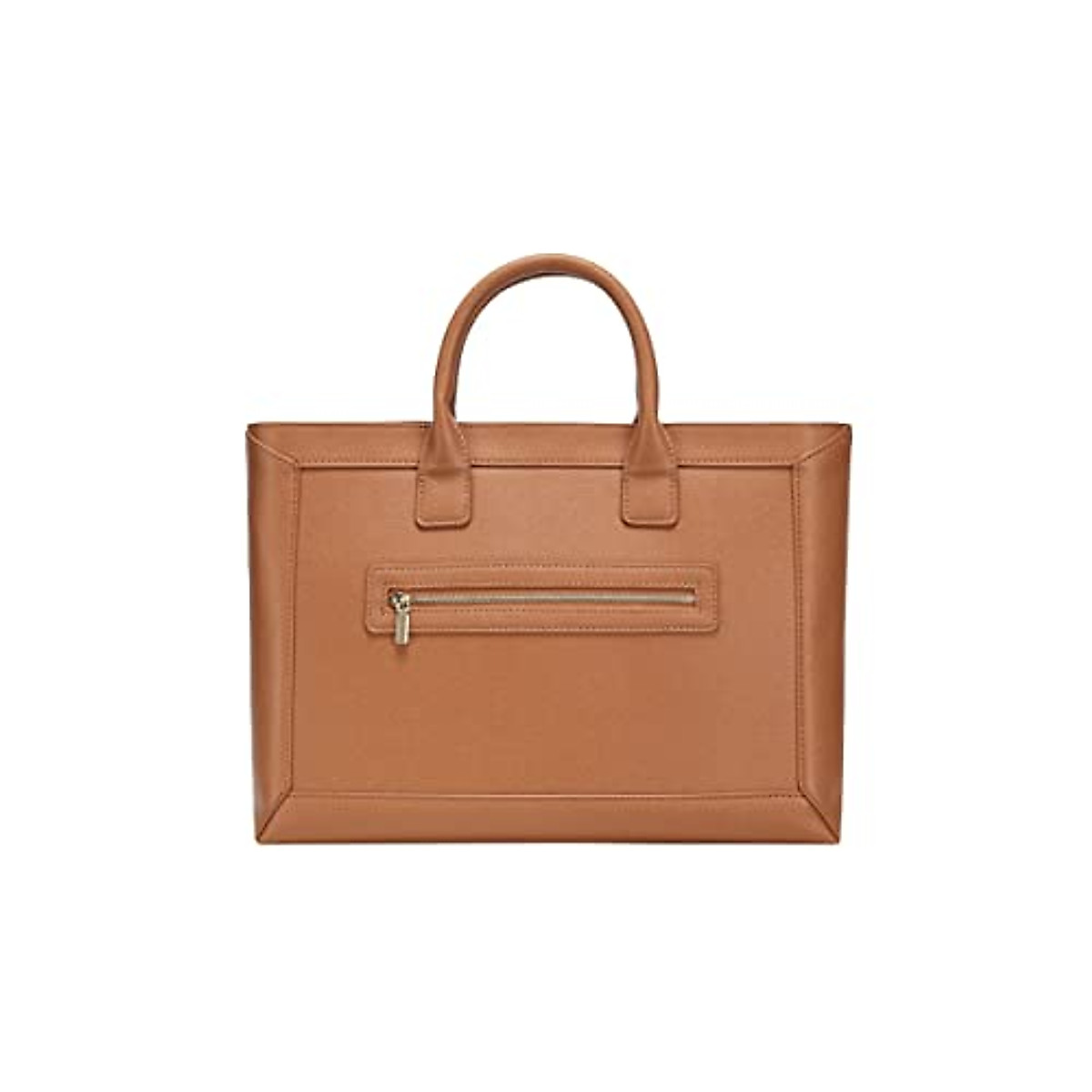 Daisy Rose Tote Shoulder Bag with Front Zipper - PU Vegan Leather - BROWN