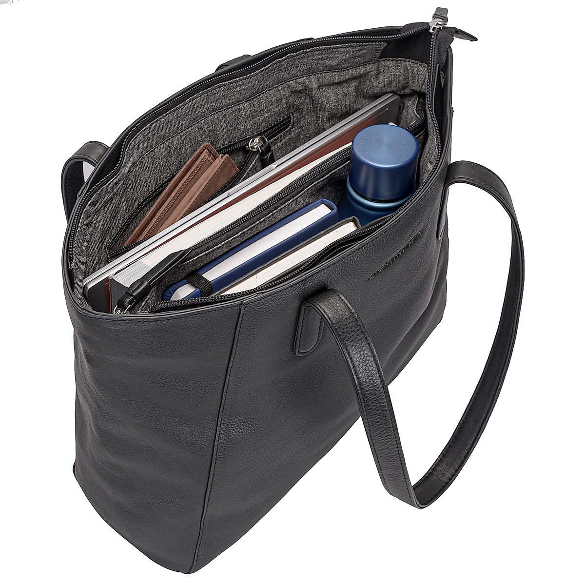 MARC PETER Lisa Black Real Leather Tote Bag for Women | Top Handle Satchel | Women Fashion Shoulder Bag