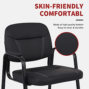 CLATINA Reception Chair with Sled Base and Bonded Leather Padded Armrests, Modern Style Guest Chair for Office Meeting Waiting Room Conference Desk, Brown (1 Pack)