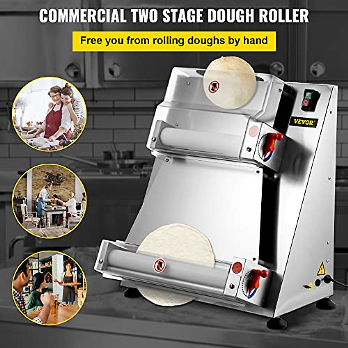 VEVOR Commercial Dough Roller Sheeter 15.7inch Electric Pizza Dough Roller Machine 390W Automatically Suitable for Noodle Pizza Bread and Pasta Maker Equipment