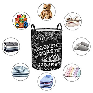 Ouija Board Black Large Laundry Basket, Laundry Hamper with Handle Collapsible Dirty Clothes Hamper Round Storage Basket for Bedroom Clothes Storage