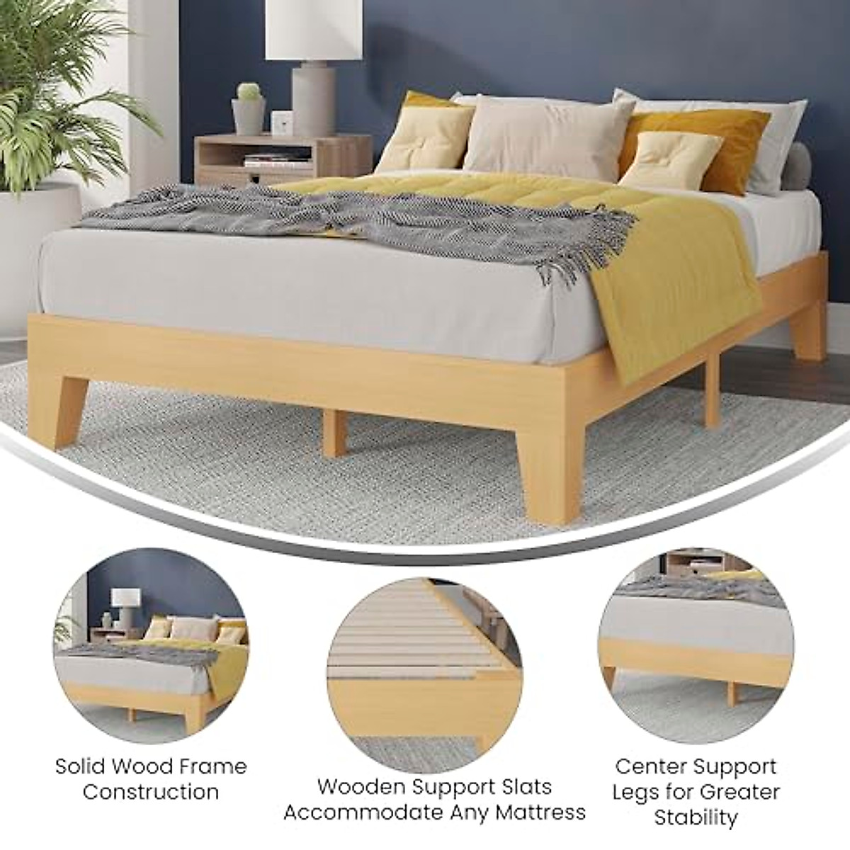 Flash Furniture Evelyn Wooden Platform Bed - Natural Pine Finish - Full - Wooden Slat Support - No Box Spring Required - Easy Assembly