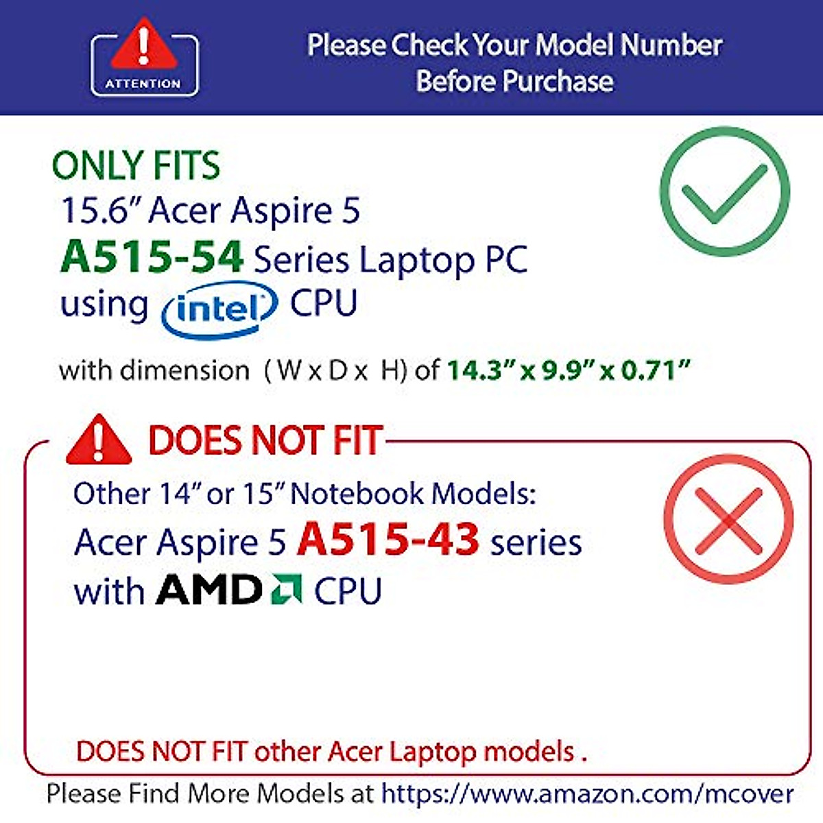 mCover Case Compatible for 2019~2021 15.6" Acer Aspire 5 A515-54 / A515-55 Series Laptop Computer ONLY (NOT Fitting Other Acer Models) - Black