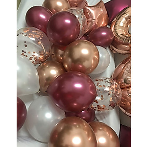 30th birthday Deocrations for her - Happy 30 Rose Red Balloons Kit for Woman Womens With Pink Banner and Jumbo 40inch Number (Burgundy Gold)