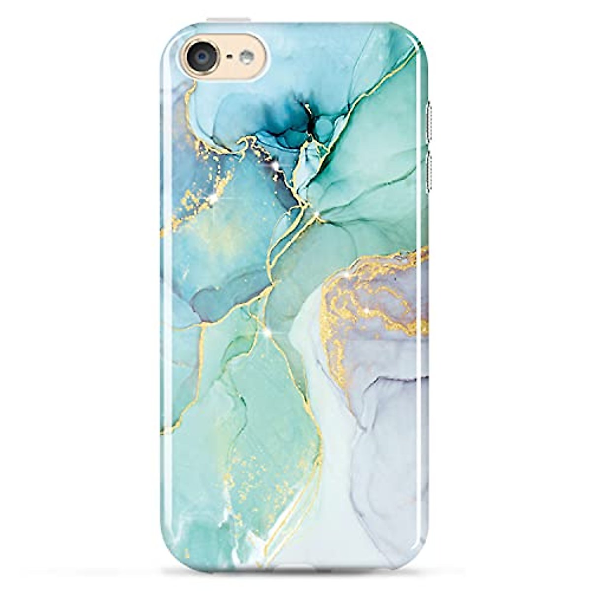 luolnh iPod Touch 7 Case,iPod Touch 6 Case,iPod Touch 5 Case,Gold Glitter Sparkle Marble Design Shockproof Soft Silicone TPU Bumper Cover Skin Case for iPod Touch 5th / 6th / 7th Gen(Abstract Mint)