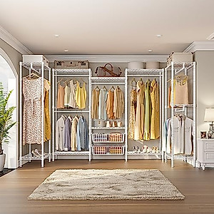 VIPEK V10i Garment Rack Heavy Duty Clothes Rack, Freestanding Closet Rack for Hanging Clothes Large Wardrobe Metal Clothing Rack with 2 Slid Storage Baskets, 68.2" L x 15.7" W x 70.5" H, White